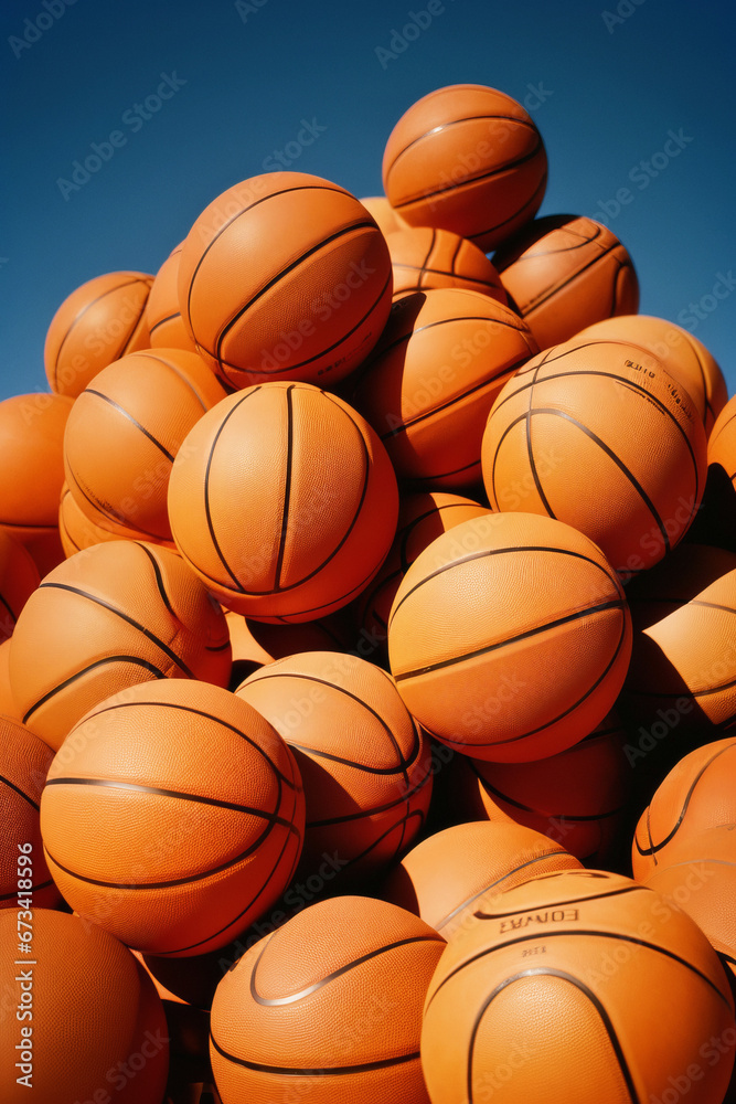 Basketball balls background. Many orange basketball balls with ...