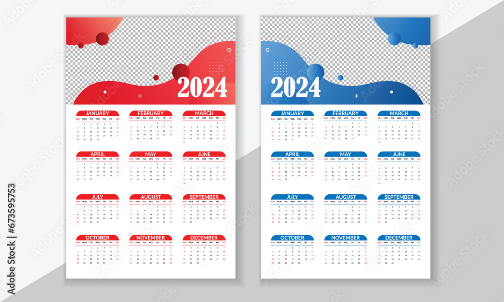 2024 english typographic calender design template. yearly planner ...