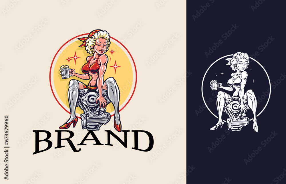 Pin up girls logo design inspiration for garage repair service, apparel ...