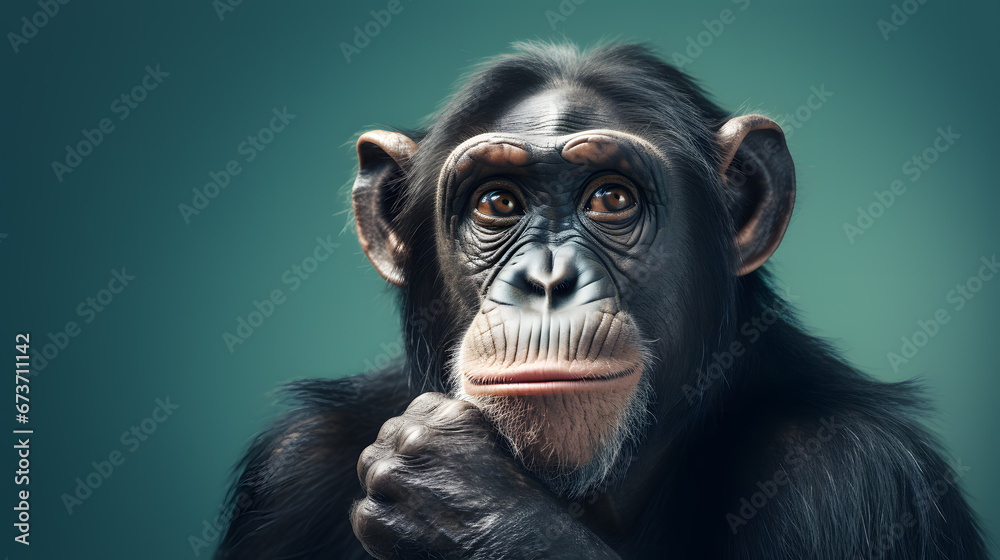 intensely thinking monkey chimpanzee with hand on chin Stock Photo ...