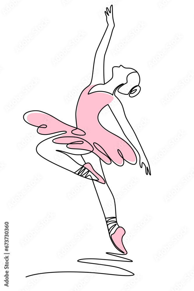 One continuous line drawing of ballet dancer. Illustration shows a ...