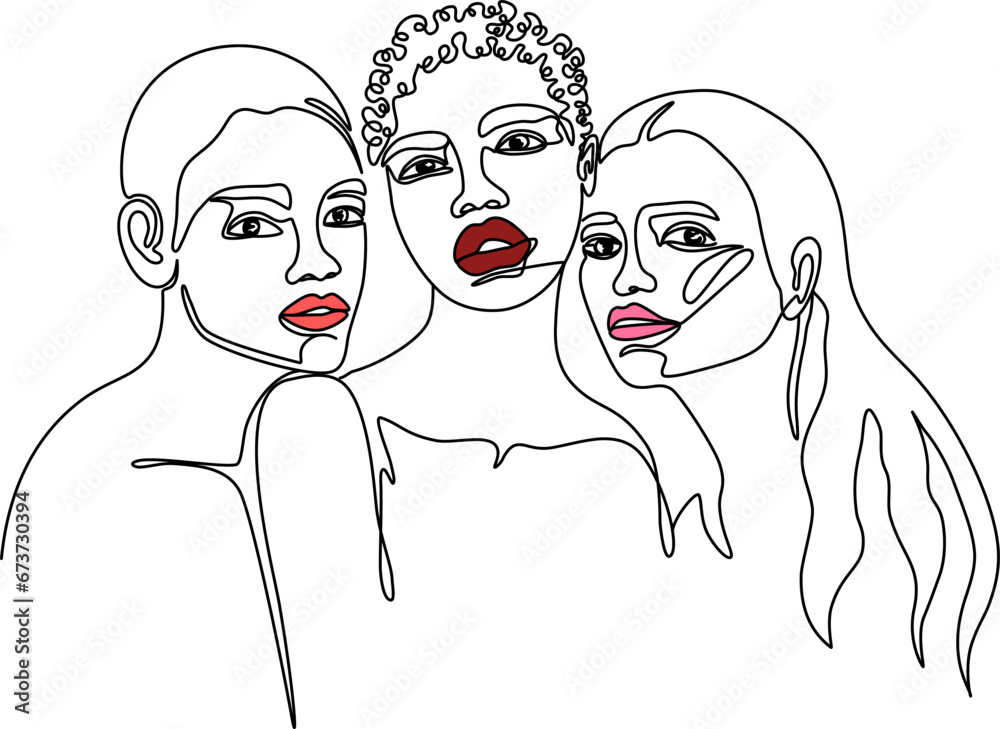 One continuous line drawing of portrait of women. African woman face ...