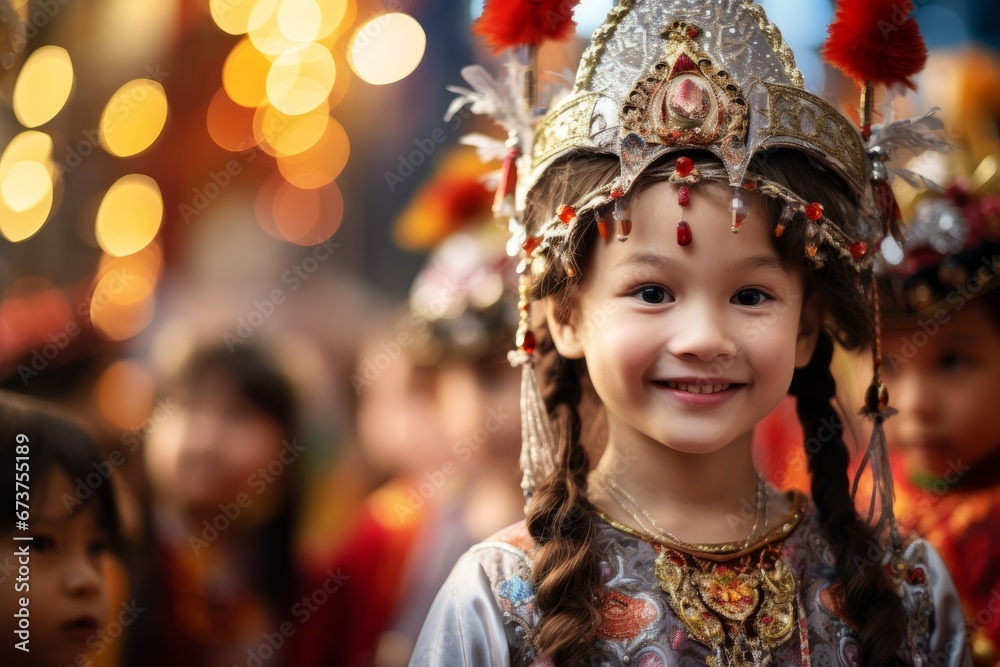 Girl wearing traditional costumes representing different cultures ...