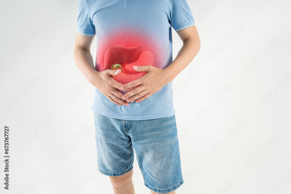 Gallstones, inflammation of the gallbladder, man suffers from pain and ...