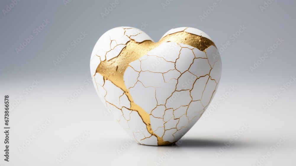 Kintsugi Upcycled white porcelain ceramic heart with golden cracks ...
