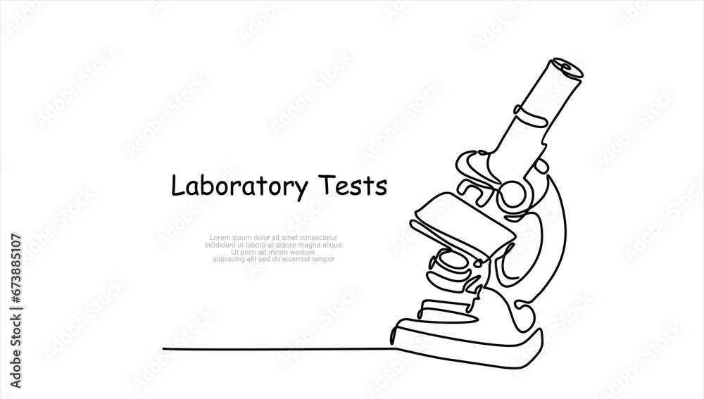 Continuous one line drawing of microscope laboratory. Laboratory tests ...