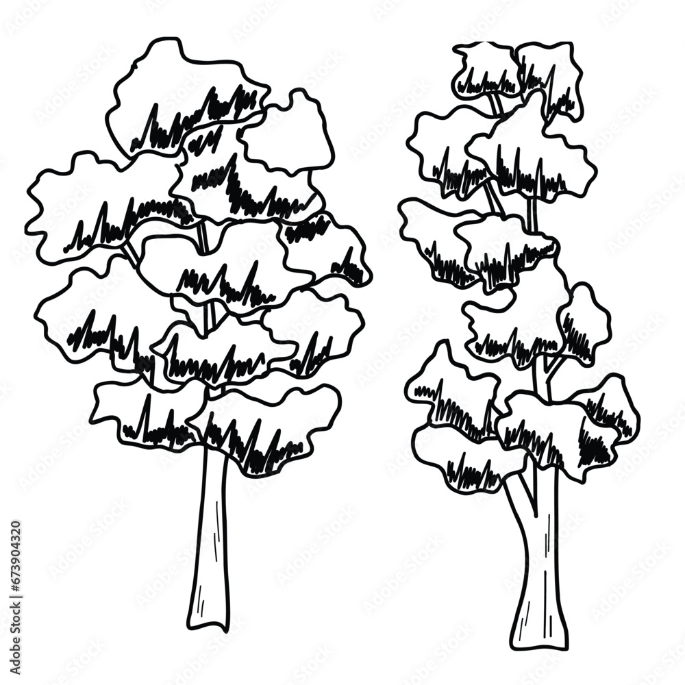 forest Tree line. set of graphics trees elements outline symbol for ...