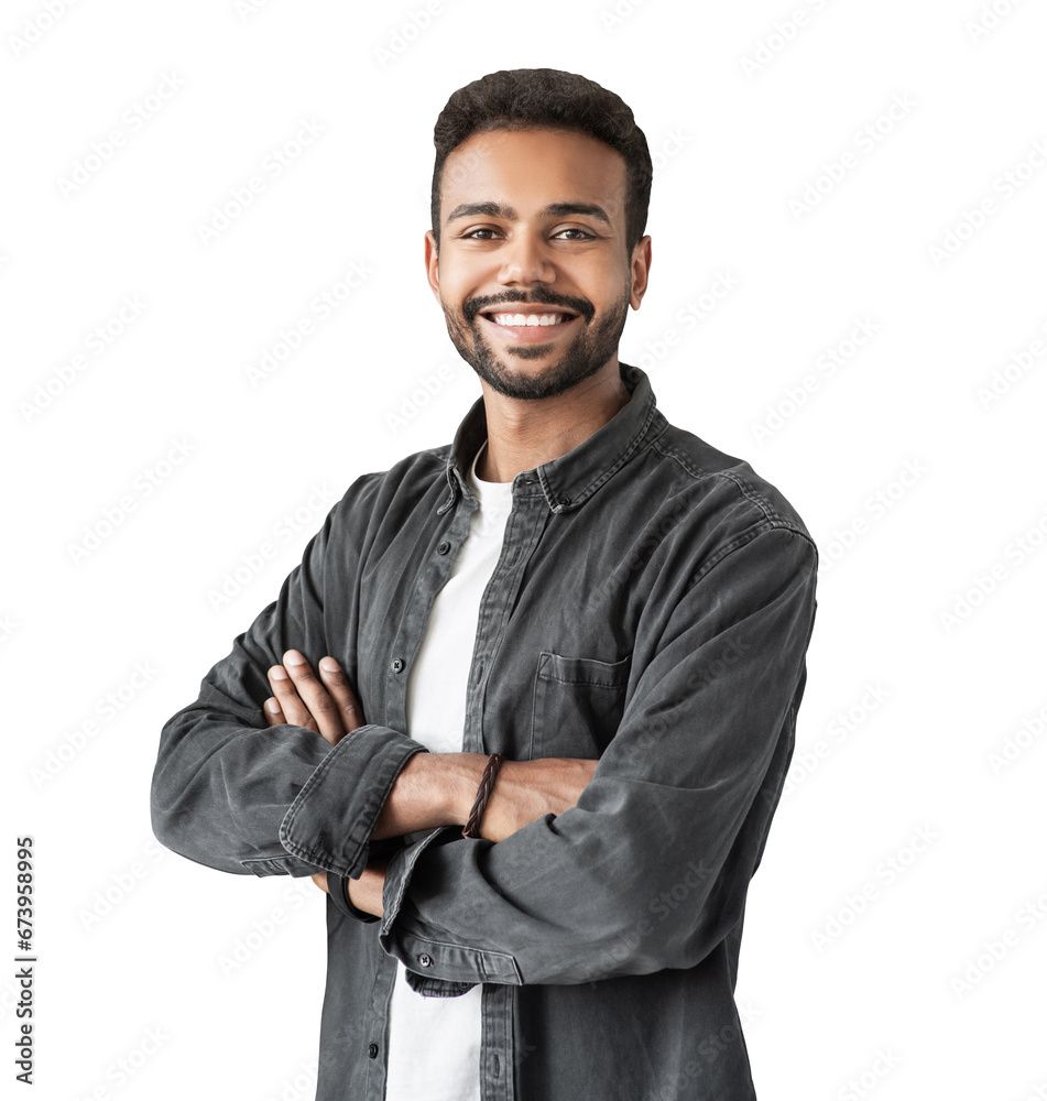 Portrait of handsome smiling young man with folded arms isolated ...