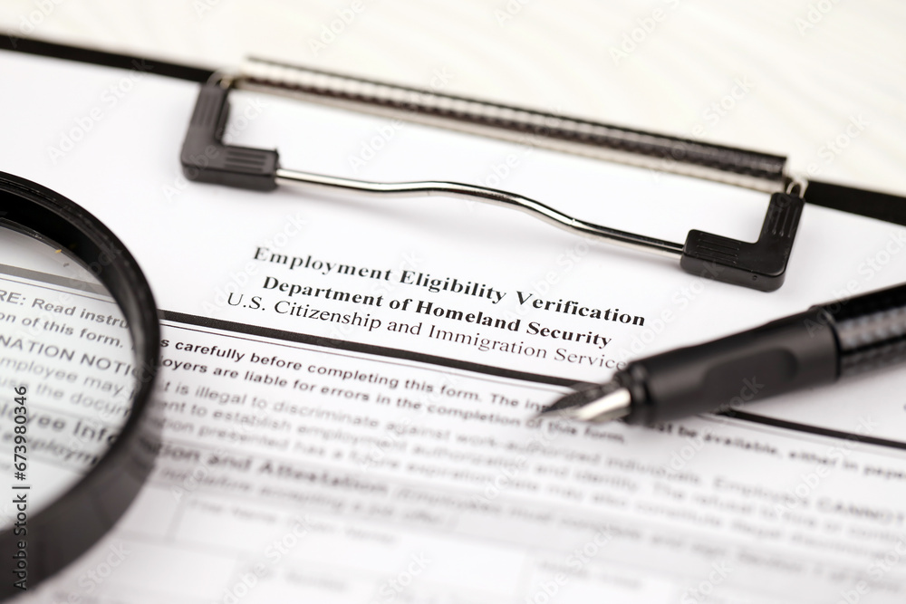 I-9 Employment Eligibility Verification blank form on A4 tablet lies on ...