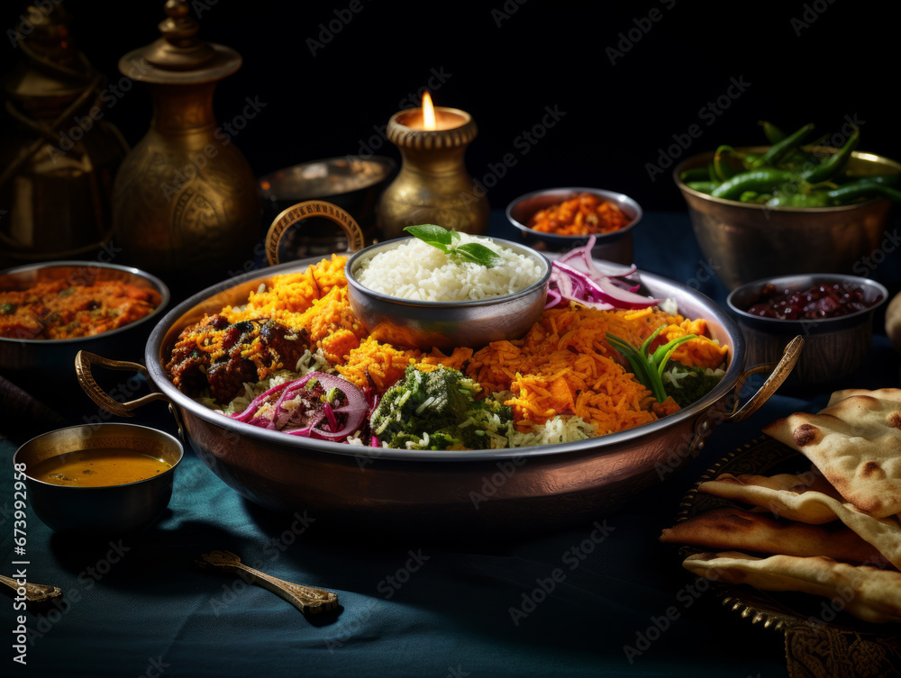 Indian festive food Curry butter chicken, Palak Paneer, Chiken Tikka ...