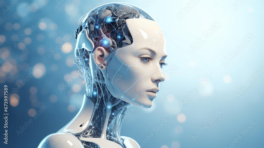 humanoid robot profile represent artificial intelligence white background Stock Illustration ...