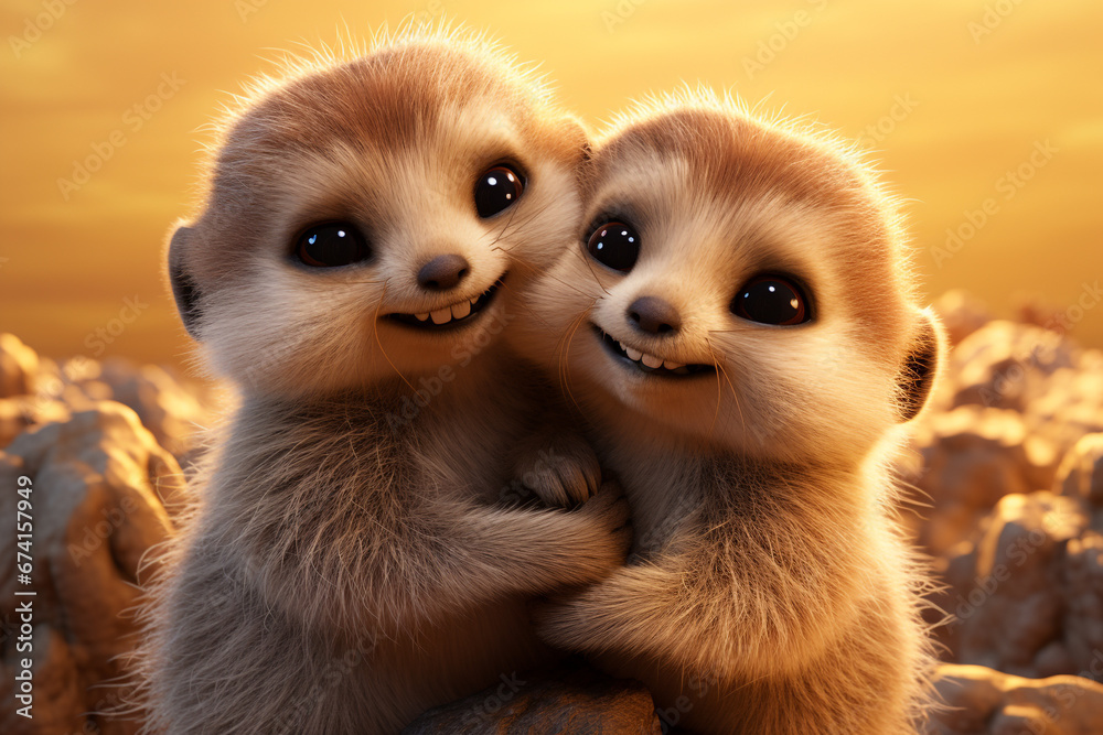 Stock-Illustration „National Hugging Day. Cute animated animals hug ...