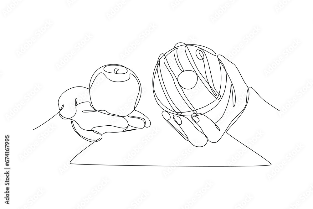 Continuous one line drawing Healthy vs unhealthy food. food nutrition ...