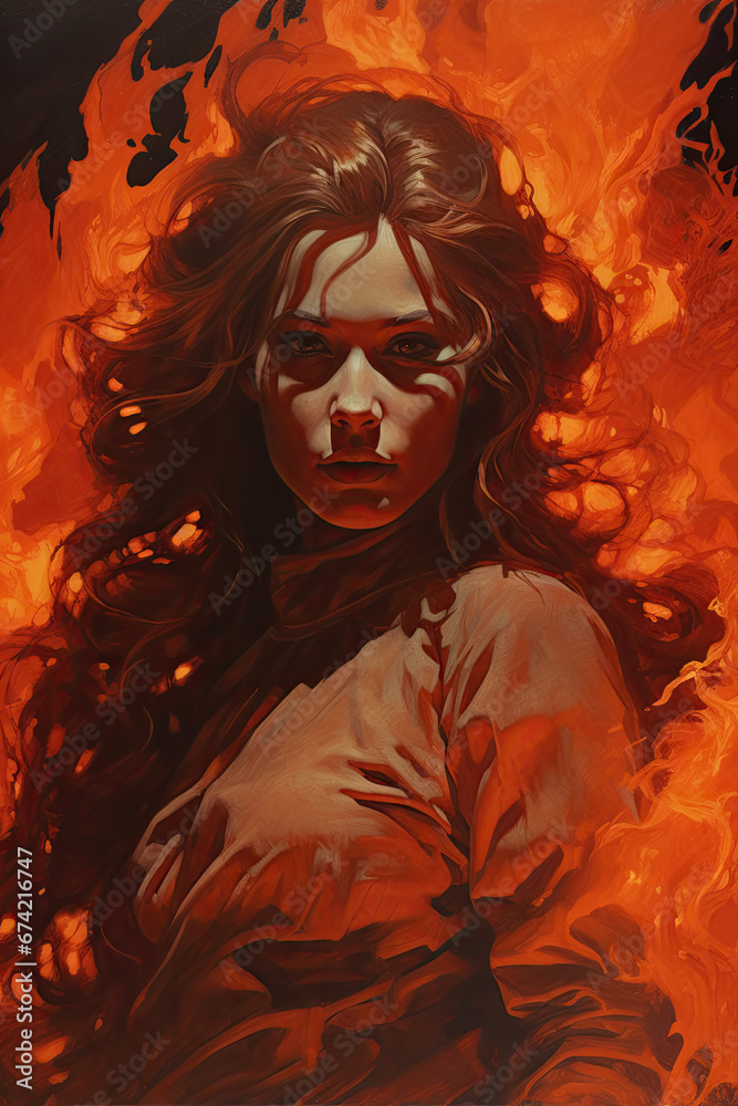 Female Demonologist in Fiery Abyss, Dark Medieval Fantasy, Old School ...