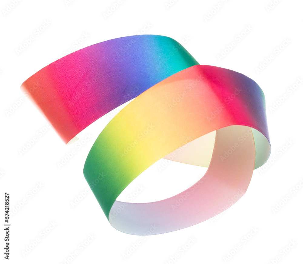 Rainbow ribbon long straight fly in air with curve roll shiny. Rainbow ...