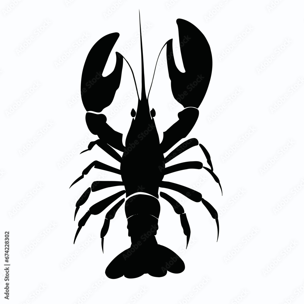 Vector Silhouette of Lobster, Tasty Lobster Illustration for Seafood ...