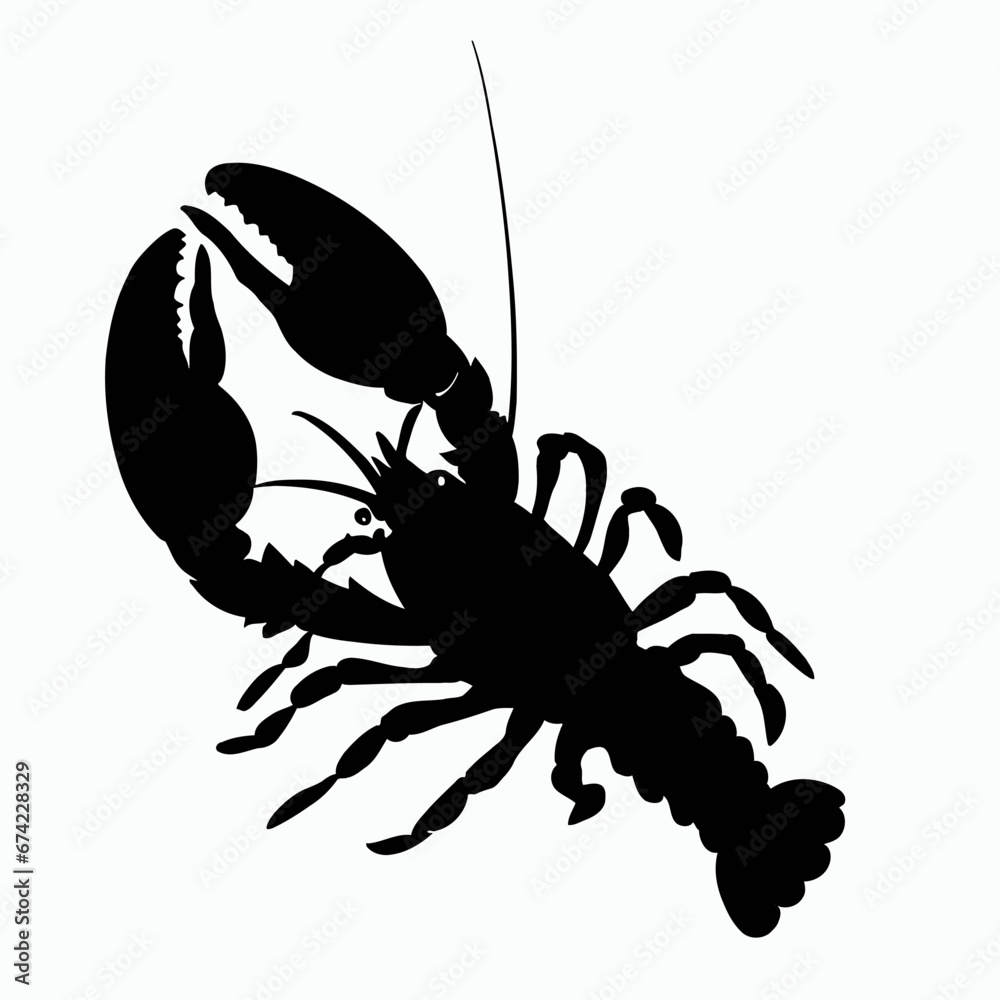 Vector Silhouette of Lobster, Tasty Lobster Illustration for Seafood ...