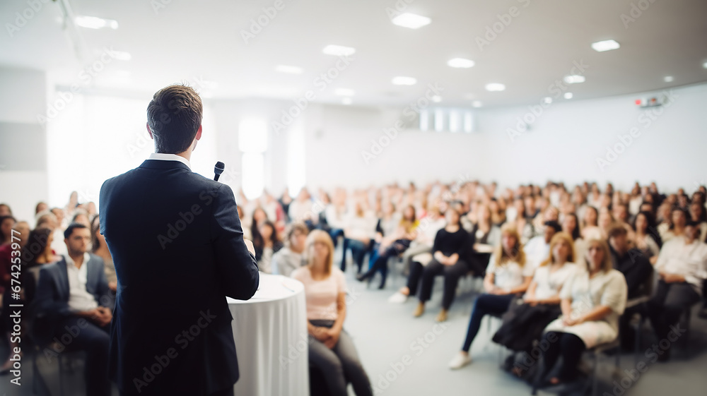 Ilustracja bez tantiem: speaker in front of the audience back view ...
