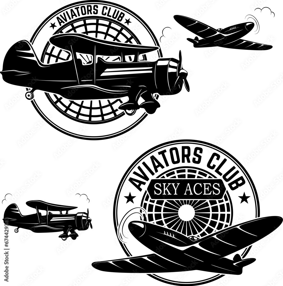 Set of aviators club labels. Retro planes. Design elements for logo ...