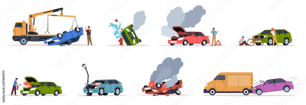 Road traffic accidents. Affected cars and people, rules violation ...