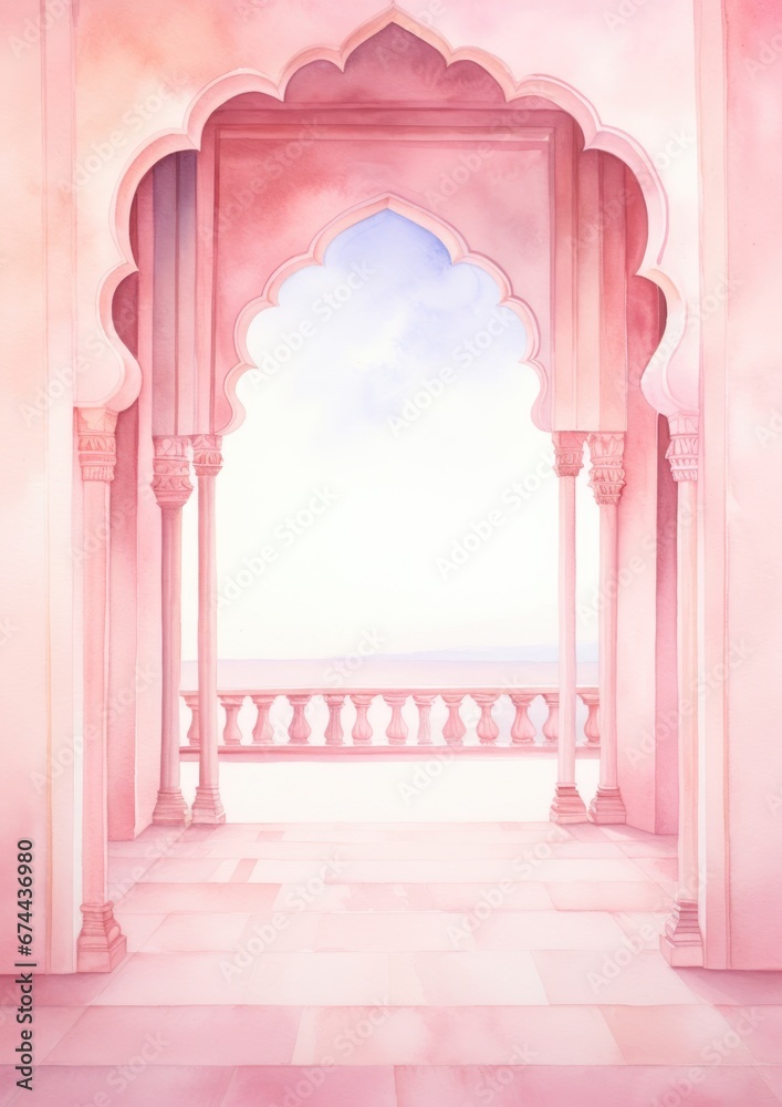 Invitation card template background with traditional arch and pillars ...