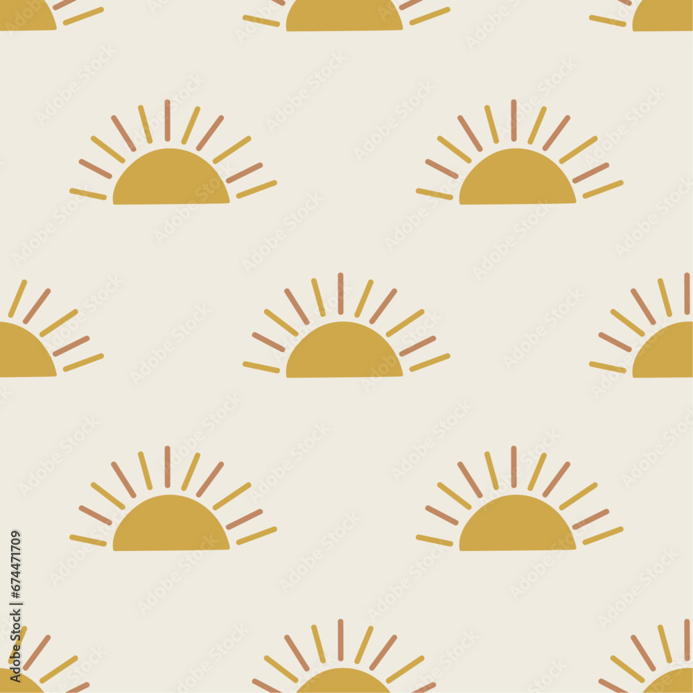 Cartoon sun simple seamless pattern. Baby doodle print. Hand drawn kids ...