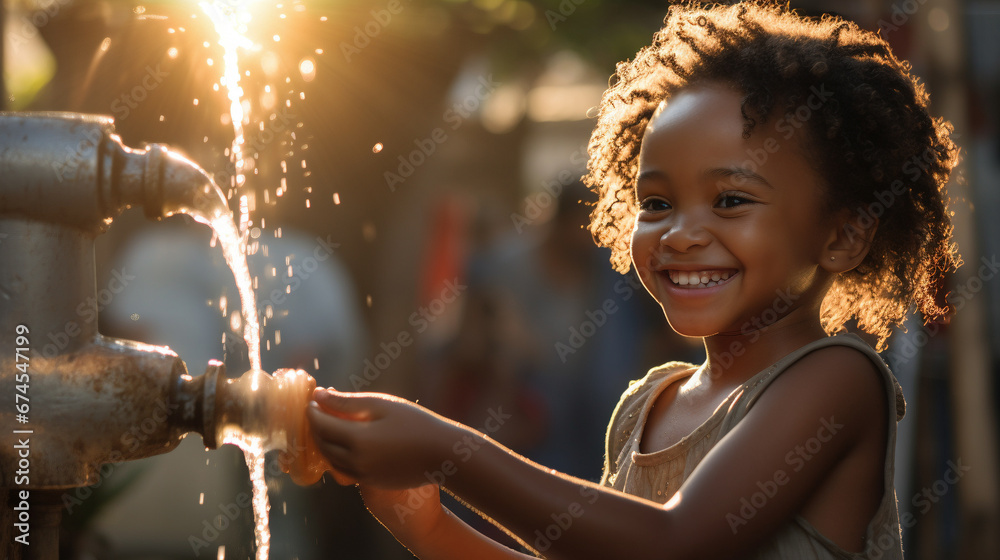 African girl smiles, holding clean water, symbolizing hope and ...