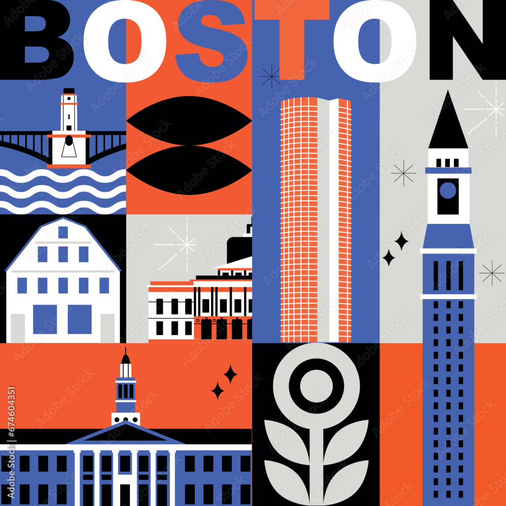 city4Typography word Boston branding technology concept. Collection of ...
