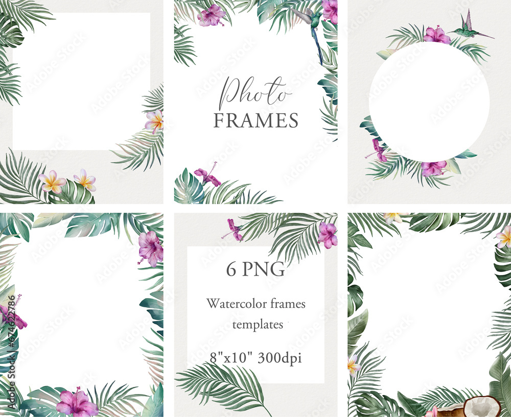 Tropical frames templates. Borders bundle. Watercolor frames clipart ...
