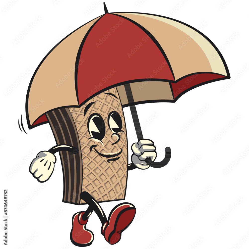 vintage mascot chocolate wafer character with funny face walking with ...