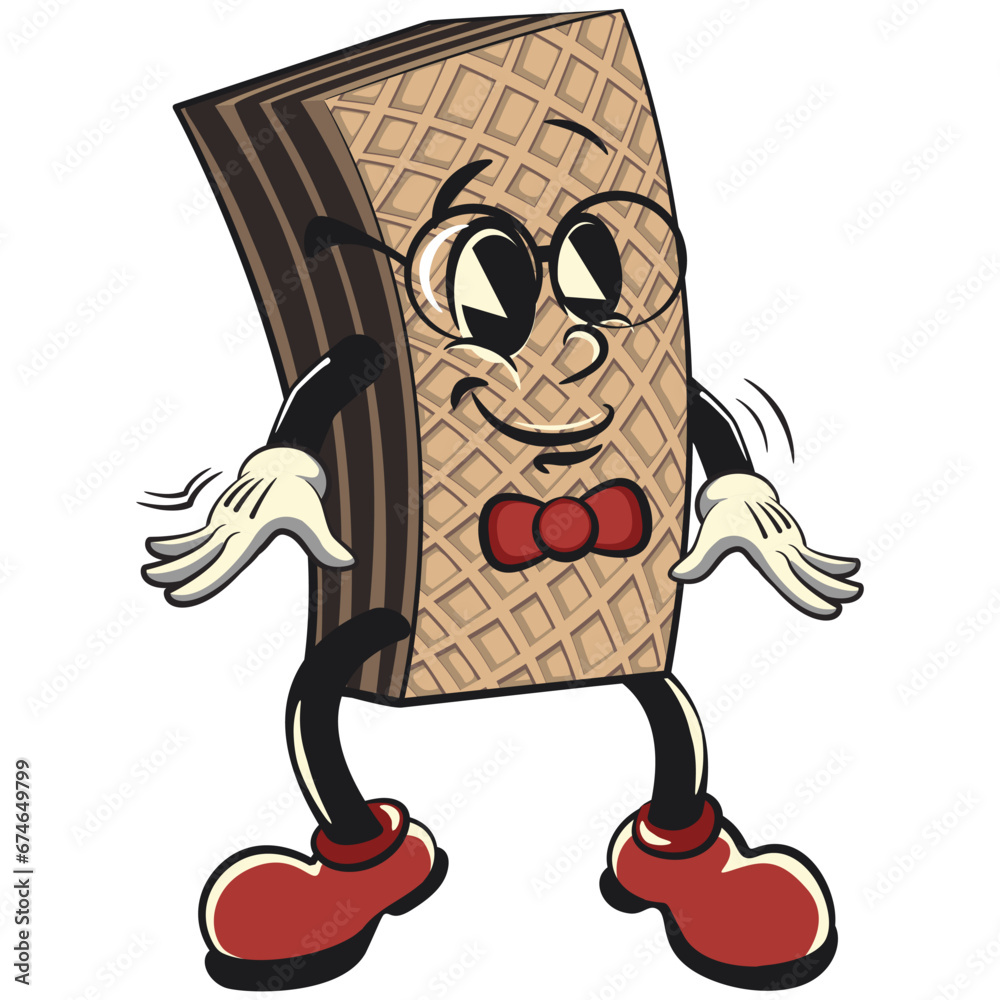 vintage mascot chocolate wafer character with cute nerdy face wearing ...