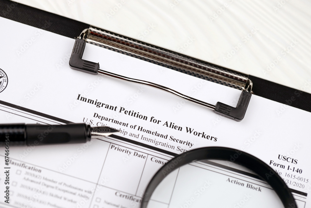 I-140 Immigrant petition for alien workers blank form on A4 tablet lies ...