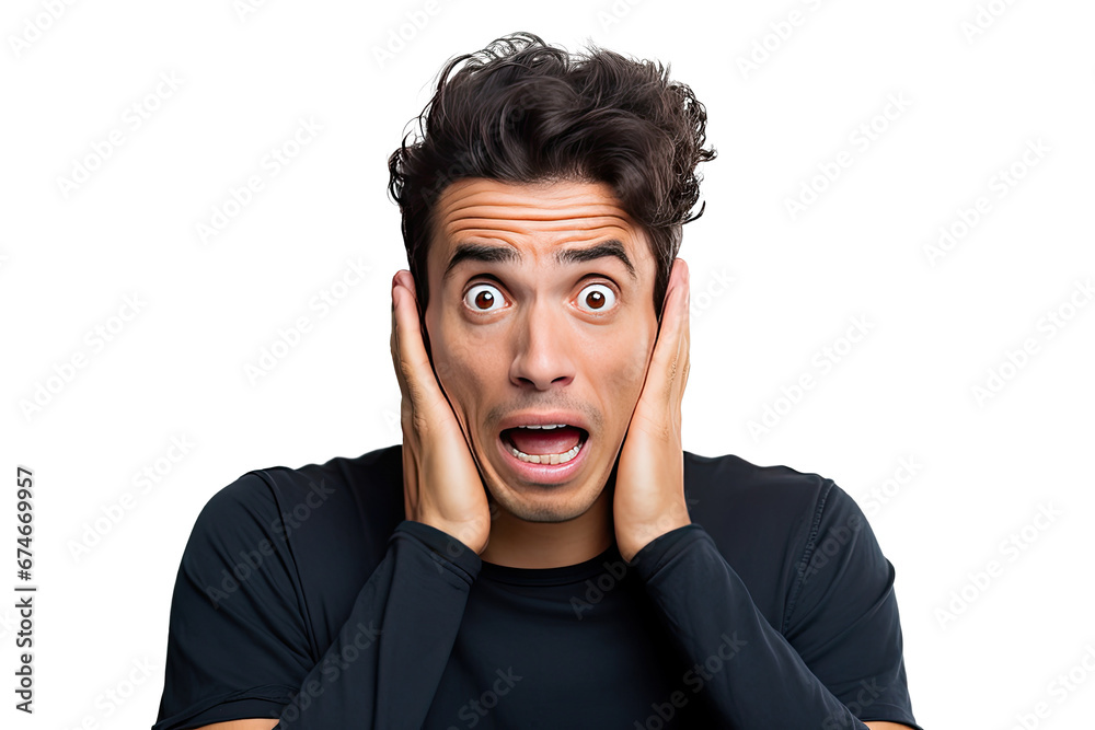 Studio portrait of upper half of a man showing facial expressions ...