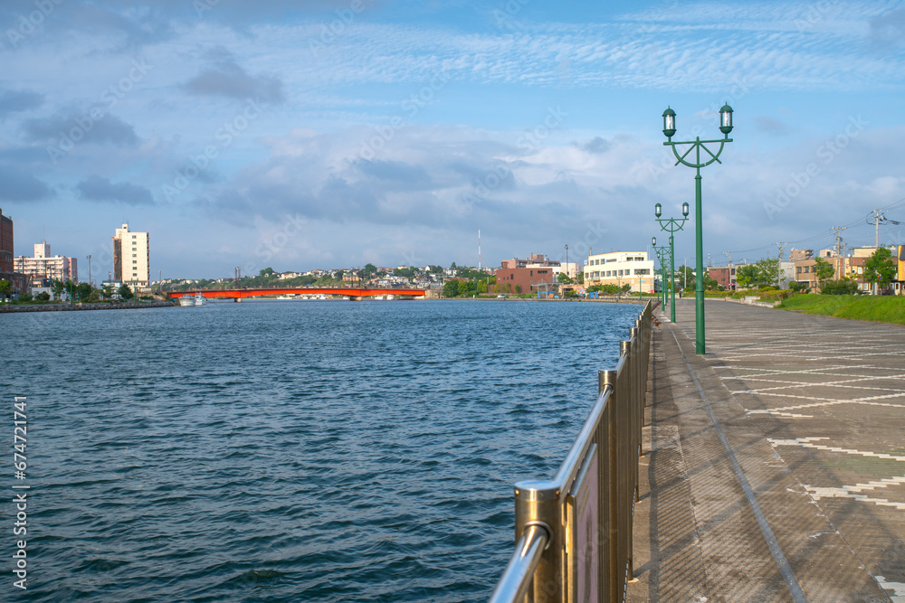 Nusamai Bridge, the European style bridge that cross Kushiro River with ...