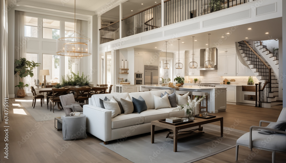 Stunning Panorama of Luxury Home Interior with Open Concept Floor Plan ...