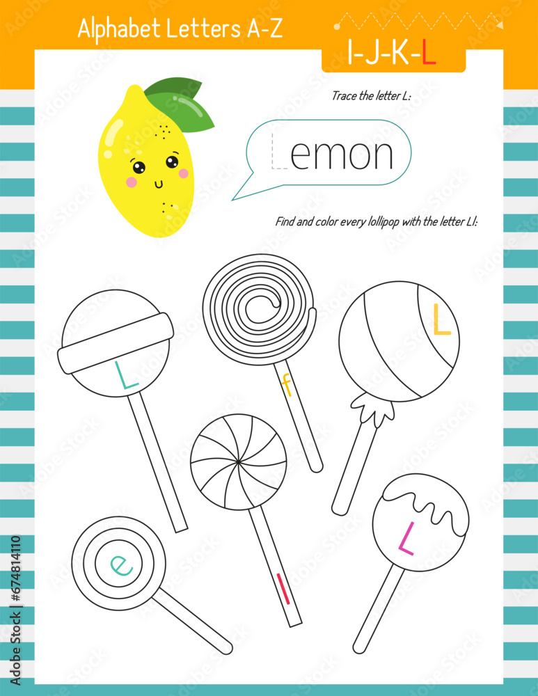 Letter Trace, find and color Worksheet for Kids Activity Book. For ...