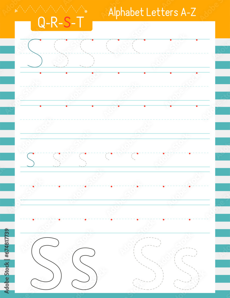 Learning to trace and writing kids activity worksheet. Page letter S ...