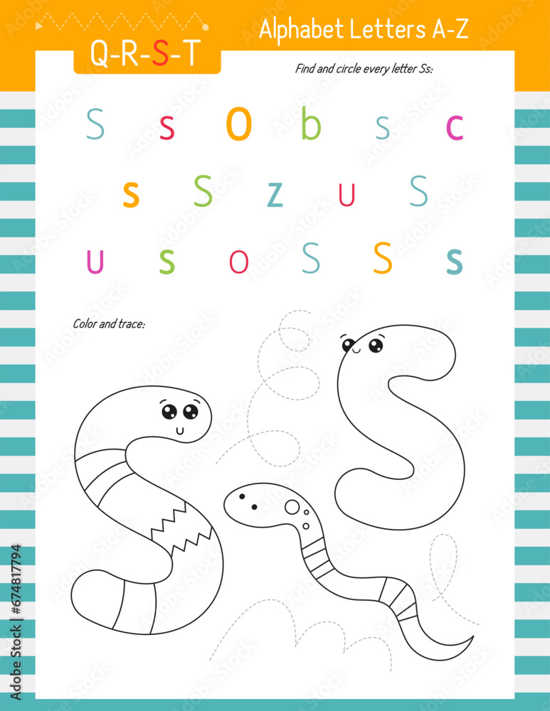 Vector de Stock Letter Coloring Worksheet for Kids Activity Book. For ...