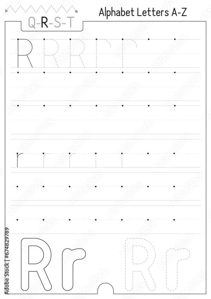 Letter tracing worksheet. Handwriting practice for letter R uppercase ...