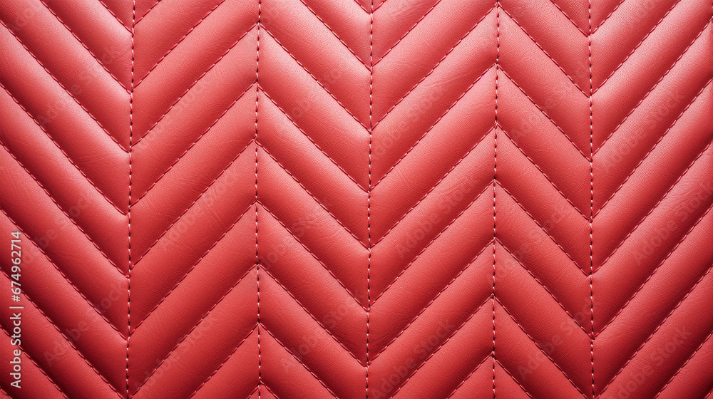 Red upholstery leather smooth furniture with oblique lines and suture ...
