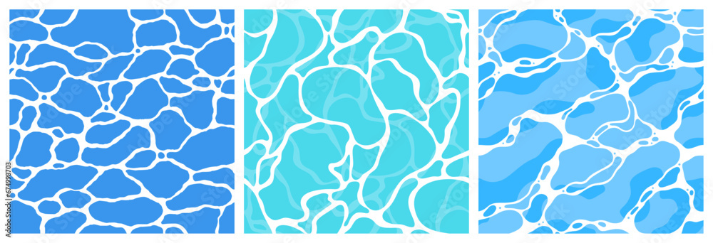 Quiet clear blue water surface seamless pattern illustration set ...