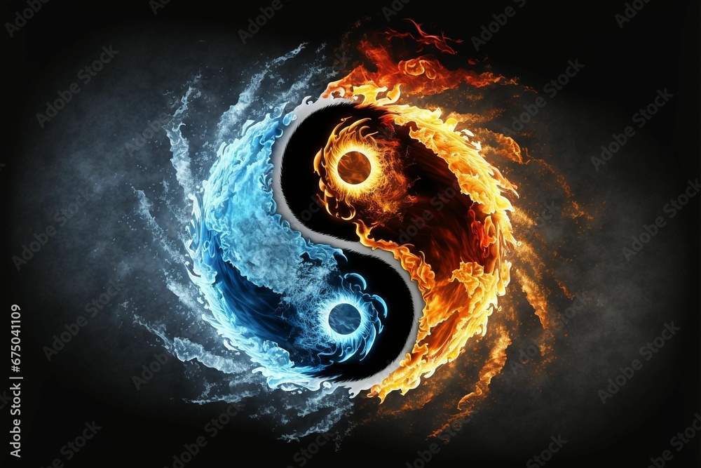 AI generated illustration of icy and fiery yin yang symbol isolated on ...