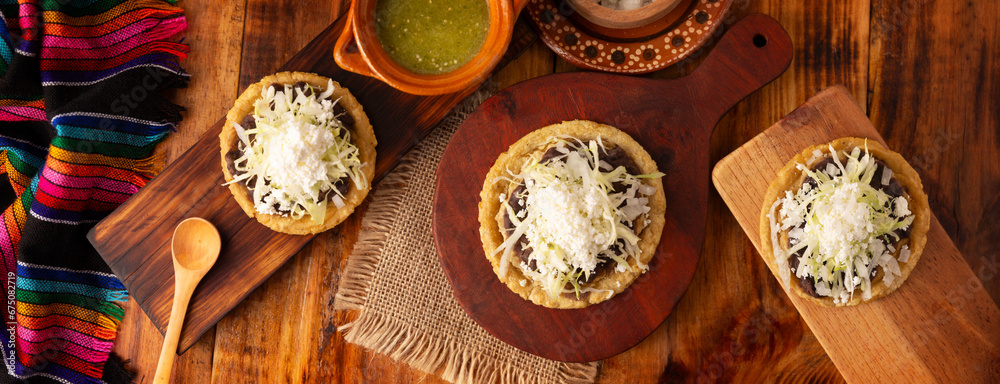 Sopes. Traditional homemade Mexican food prepared with flattened and ...