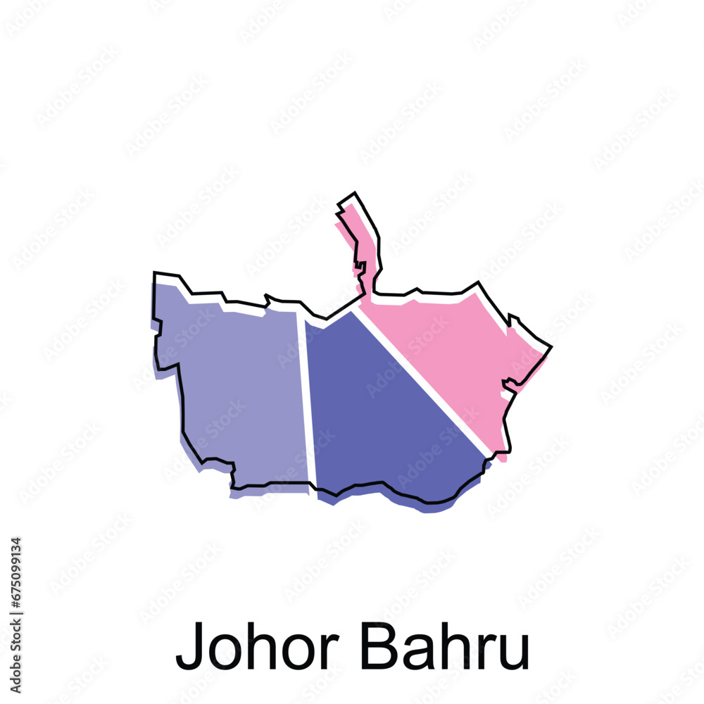 Map City of Johor Bahru vector design, Malaysia map with borders ...