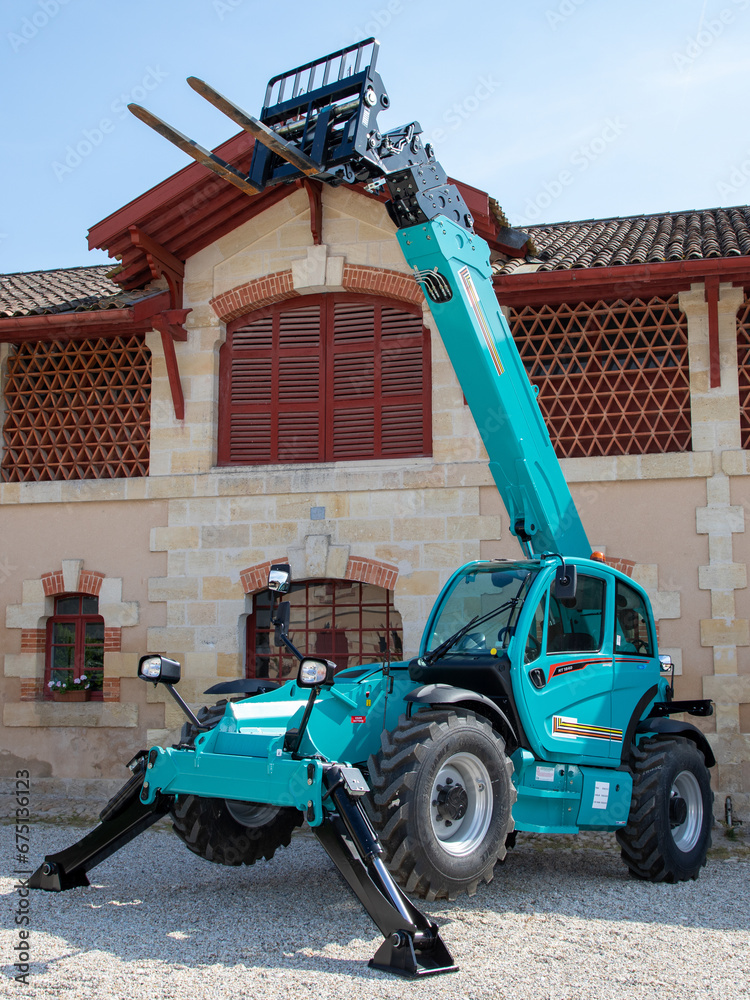 Manitou logo brand and text sign on blue new nacelle modern rental ...