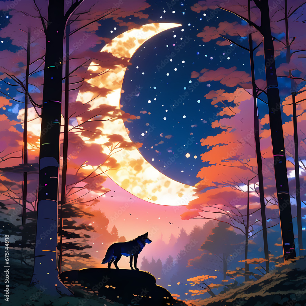 wolf howling at the moon Stock Illustration | Adobe Stock