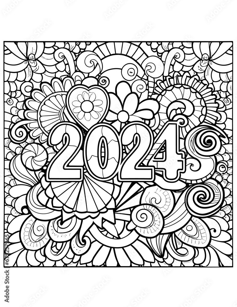 cute coloring page for the new year 2024 mandala Stock Vector | Adobe Stock
