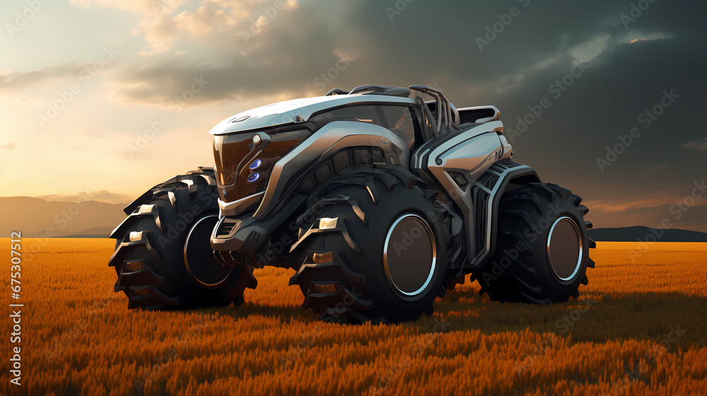 Futuristic Tractor Hyperrealistic 3D-Style Concept. Driving across the ...