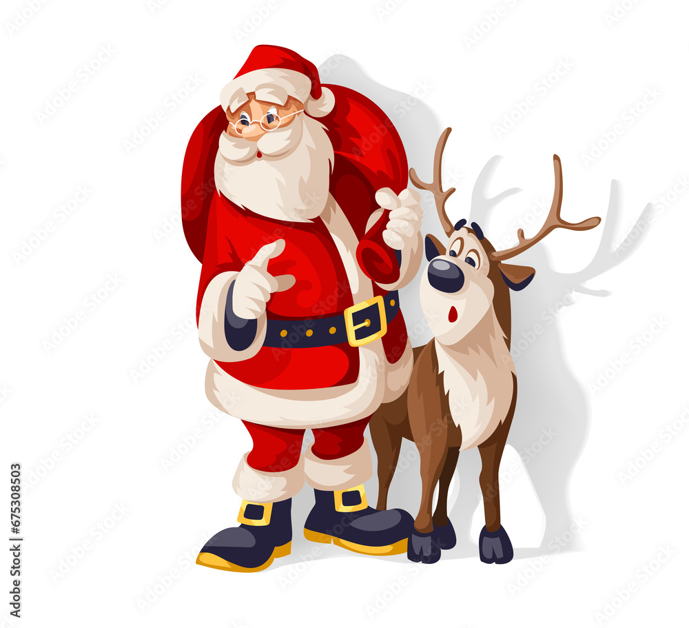 Merry Christmas Santa Claus Cartoon Character with big red Sack of ...