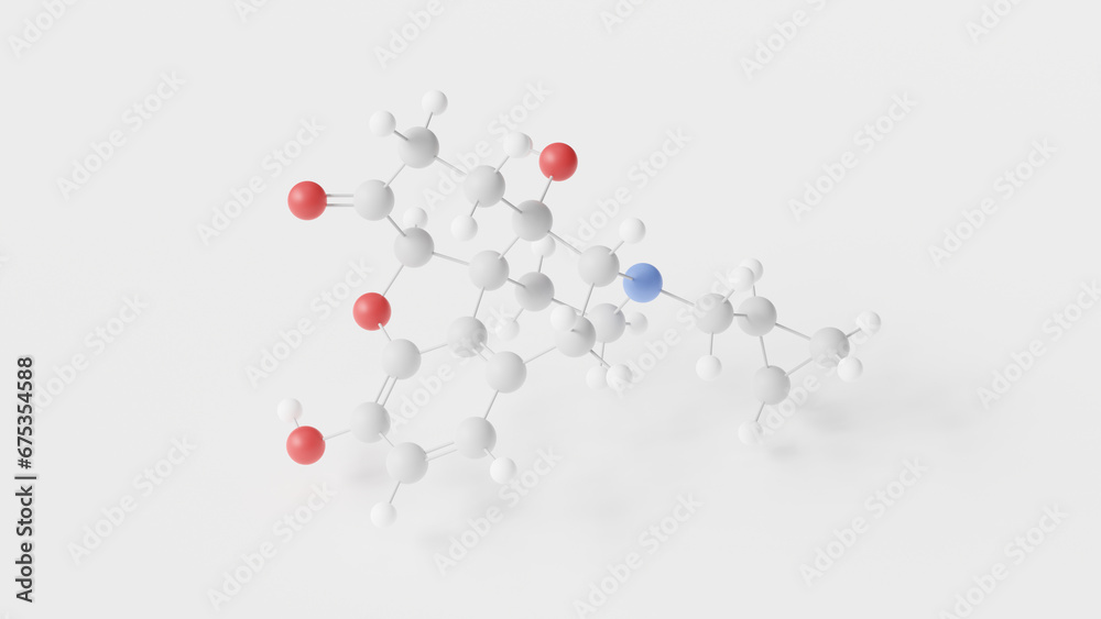 naltrexone molecule 3d, molecular structure, ball and stick model ...